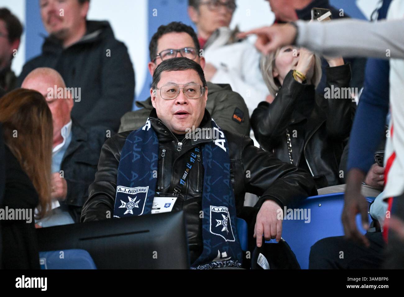 France. 13th Apr, 2025. James ZHOU (Proprietaire Auxerre AJA) during ...