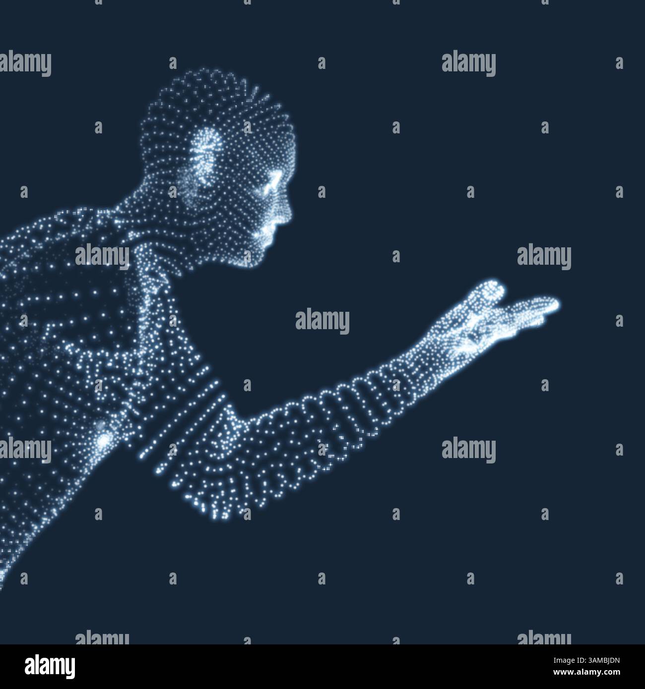 Man Points to Something by Hand. 3D Model of Man. Geometric Design ...