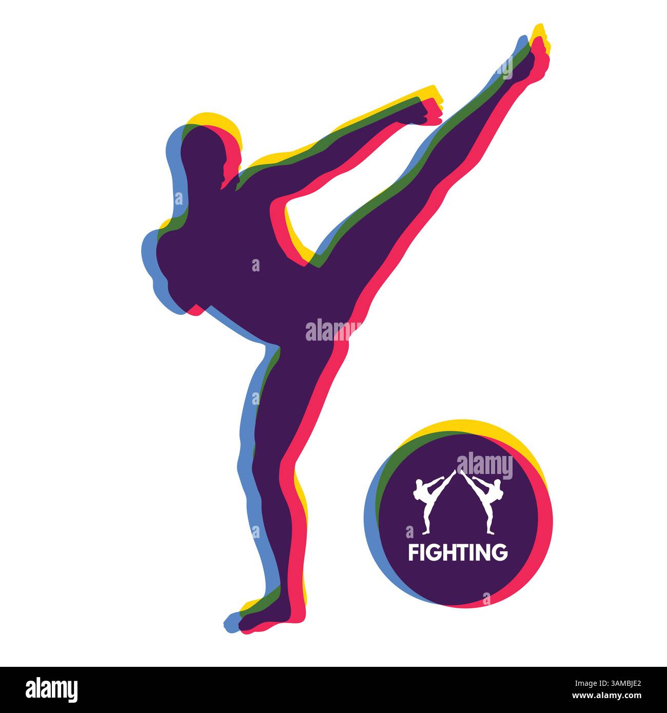 Kickbox fighter preparing to execute a high kick. Silhouette of a ...