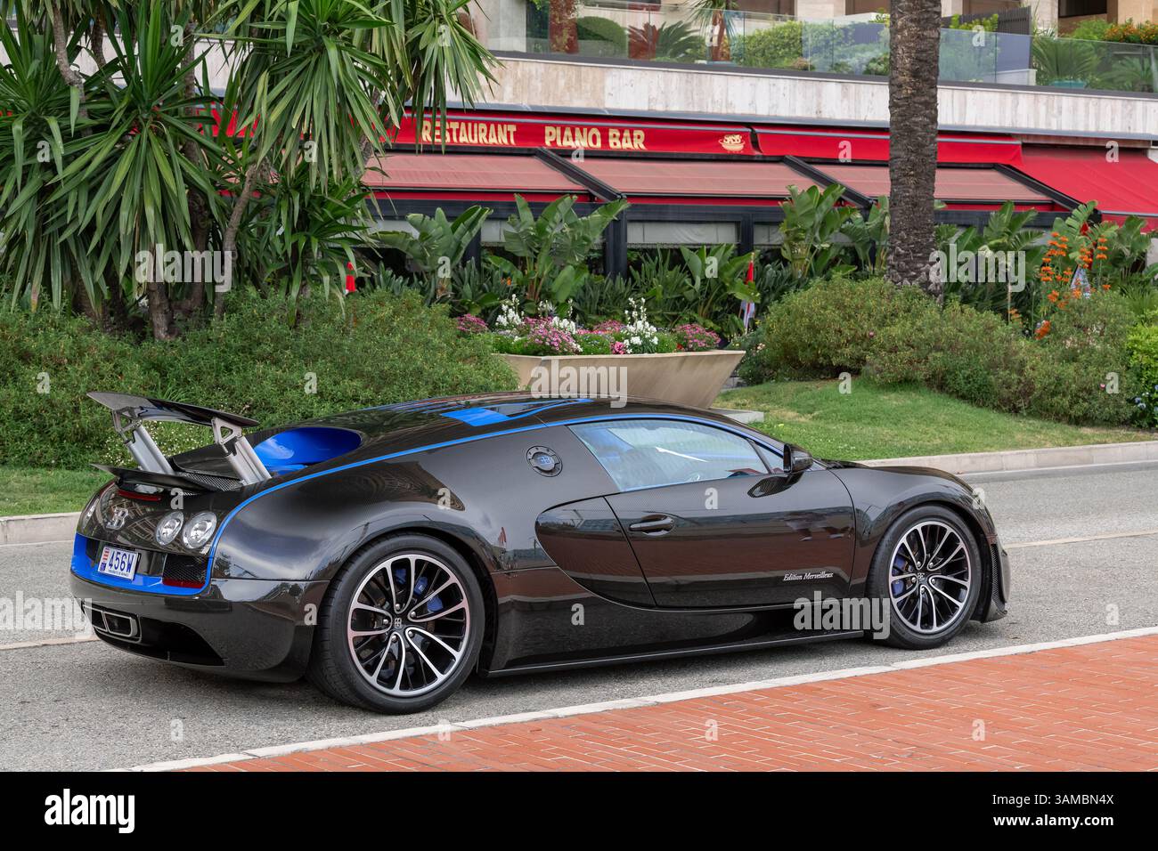 Monte Carlo, Monaco - View on a black carbon Bugatti Veyron 16.4 Super ...