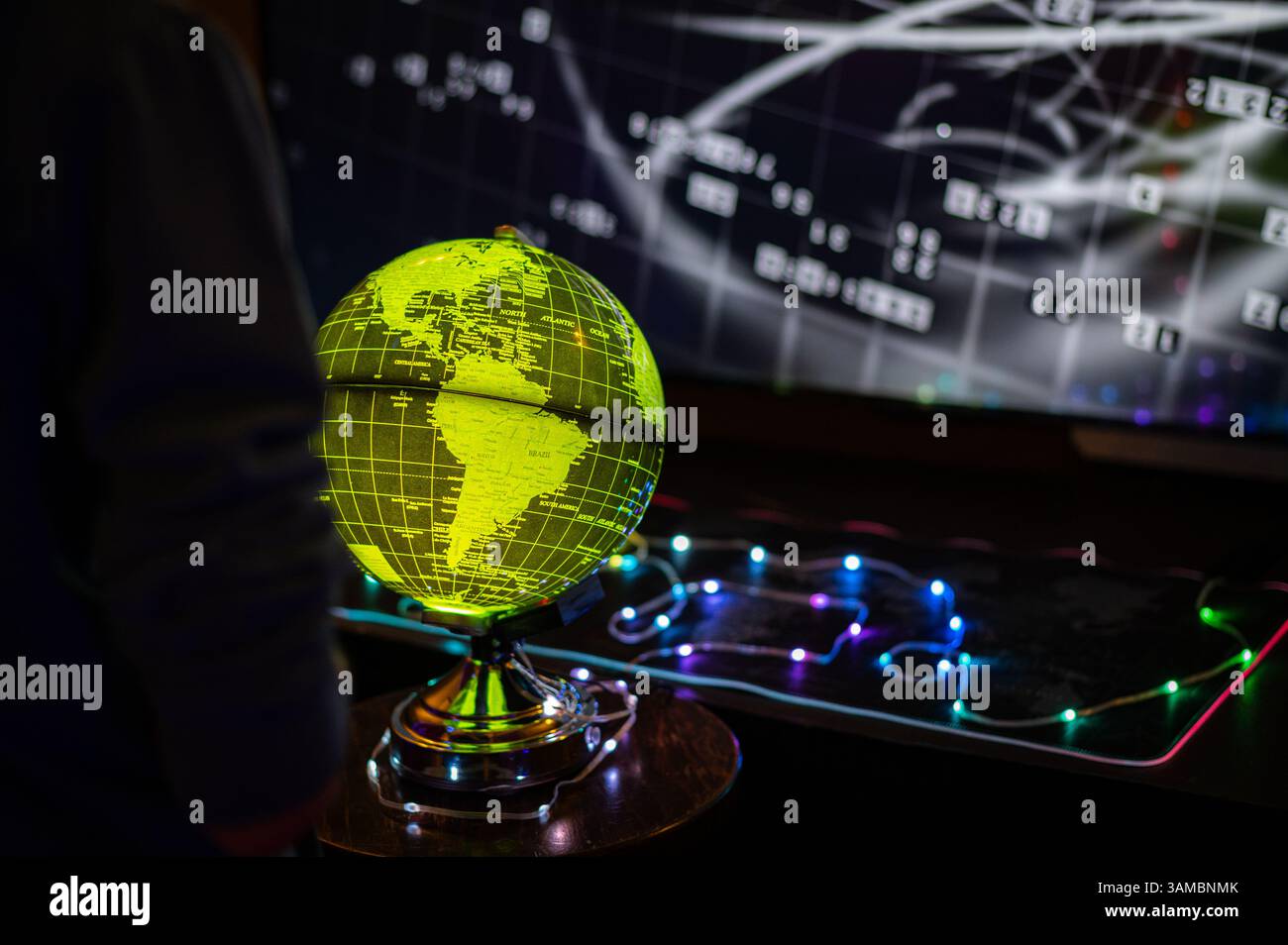 Futuristic World Map and Digital Globe Stock Photo - Alamy