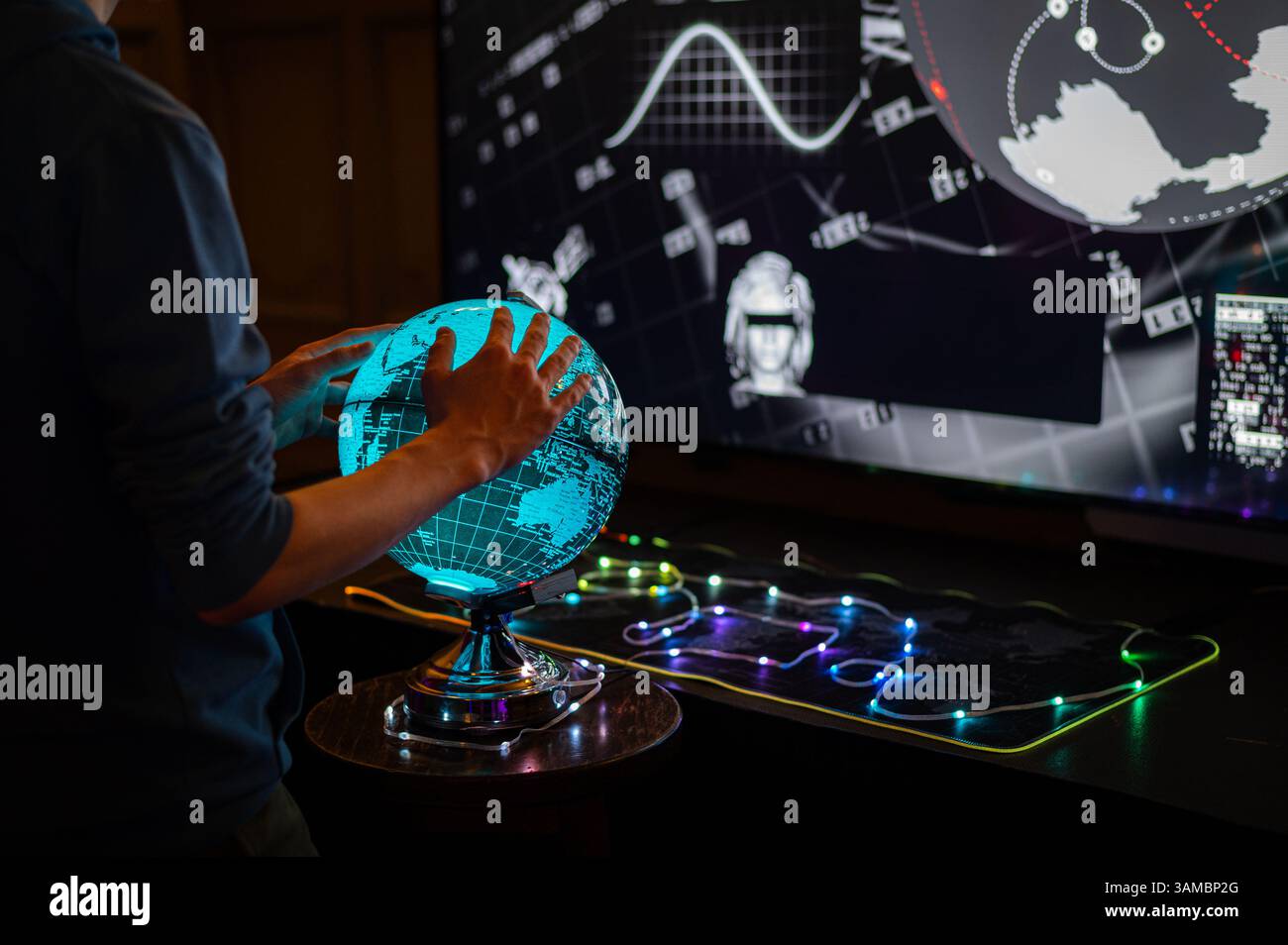 Futuristic World Map and Digital Globe Stock Photo - Alamy