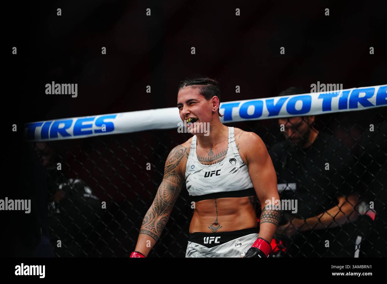 MIAMI, FL - APRIL 12:Nora Cornolle and Hailey Cowan meet in the octagon ...