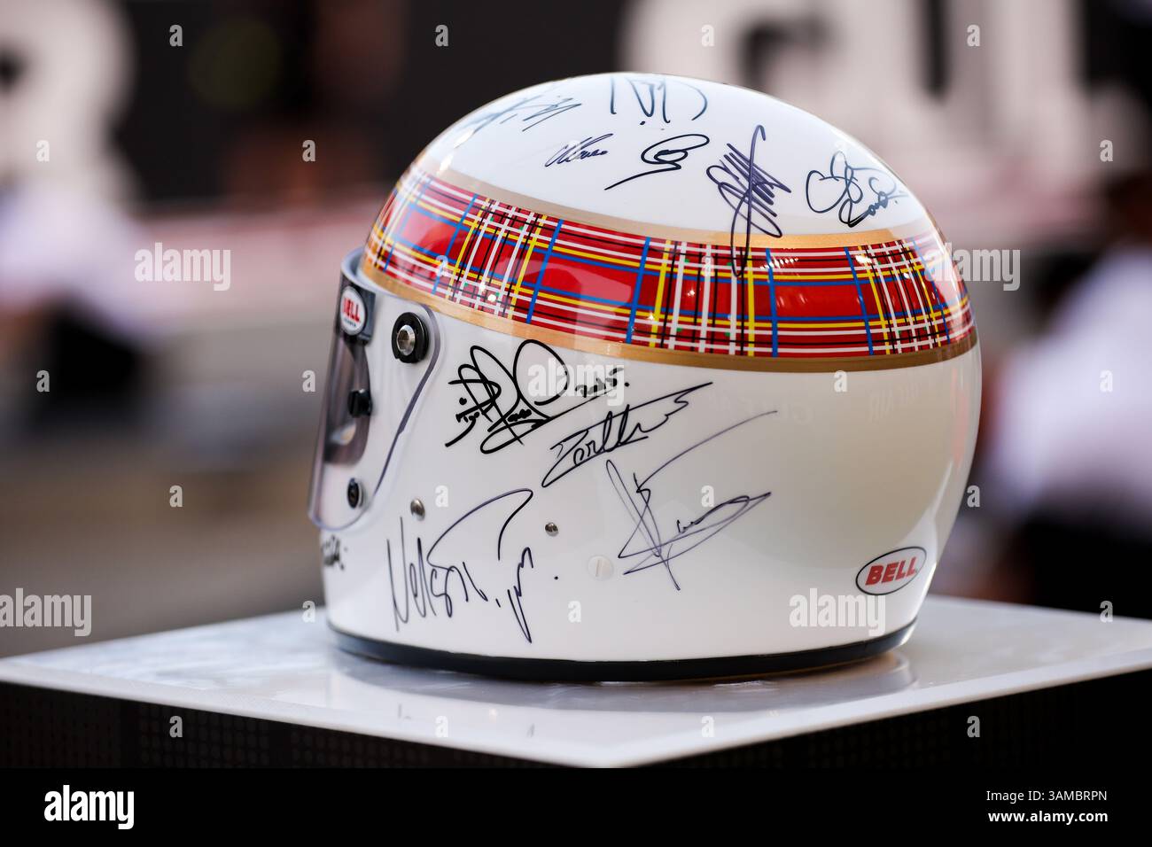 STEWART Jackie, special helmet during the Formula 1 Gulf Bahrain Grand ...
