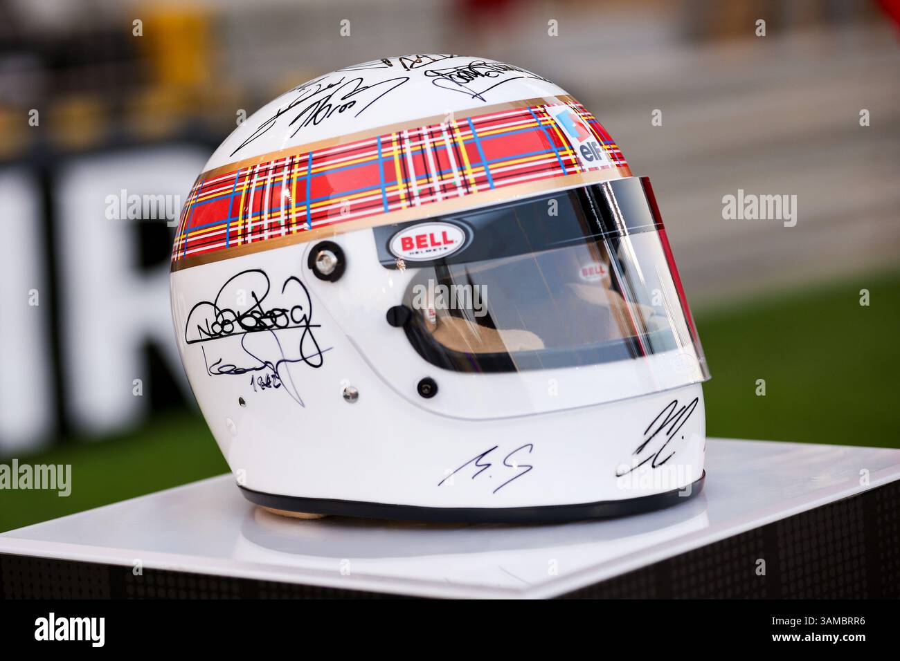 STEWART Jackie, special helmet during the Formula 1 Gulf Bahrain Grand ...
