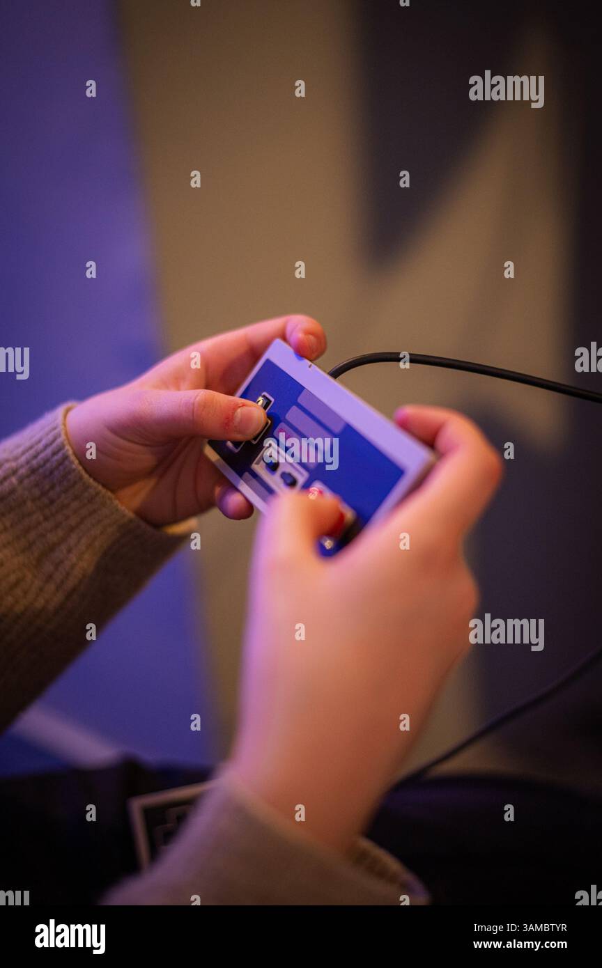 Retro Gaming Joystick in hands Stock Photo - Alamy