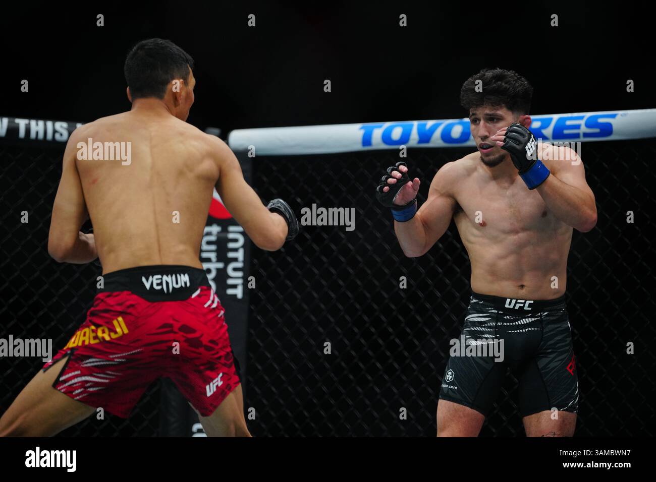 MIAMI, FL - APRIL 12:Sumudaerji and Mitch Raposo meet in the octagon ...