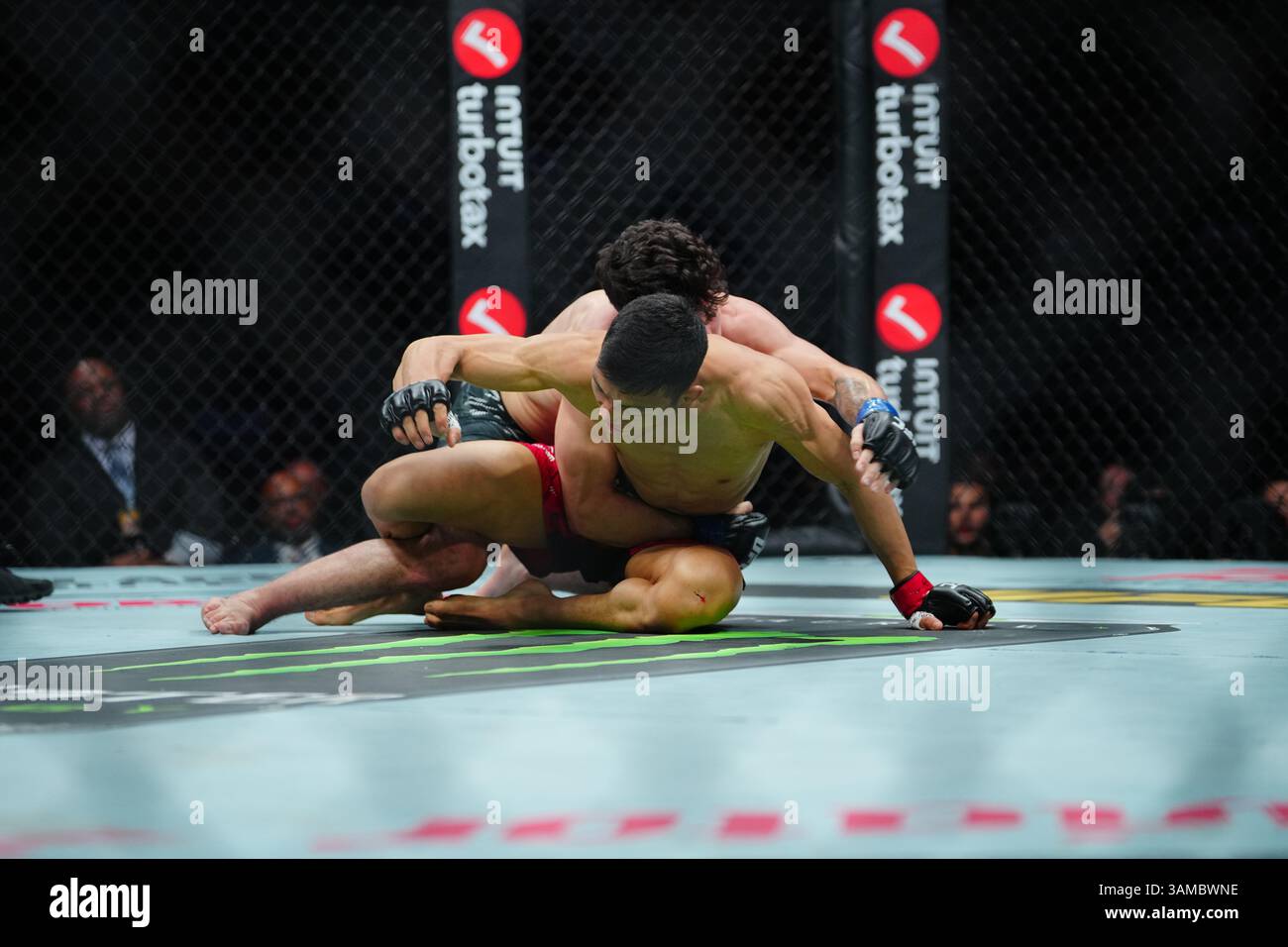 MIAMI, FL - APRIL 12:Sumudaerji and Mitch Raposo meet in the octagon ...