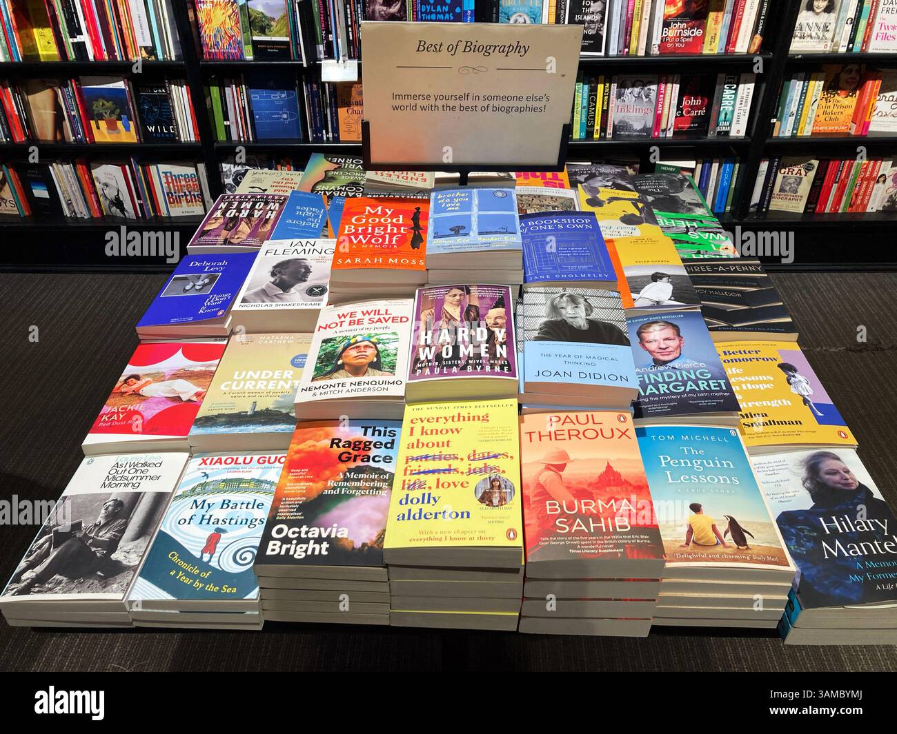 A selection of best of biography books for sale at the book store Stock ...