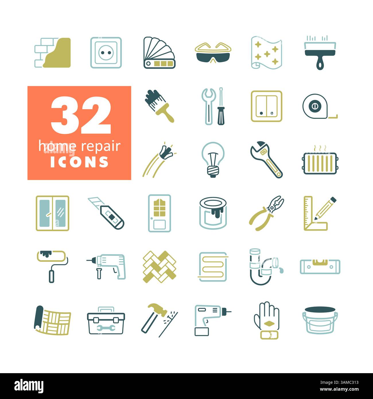 Set of building construction and home repair isolated icons. Vector ...
