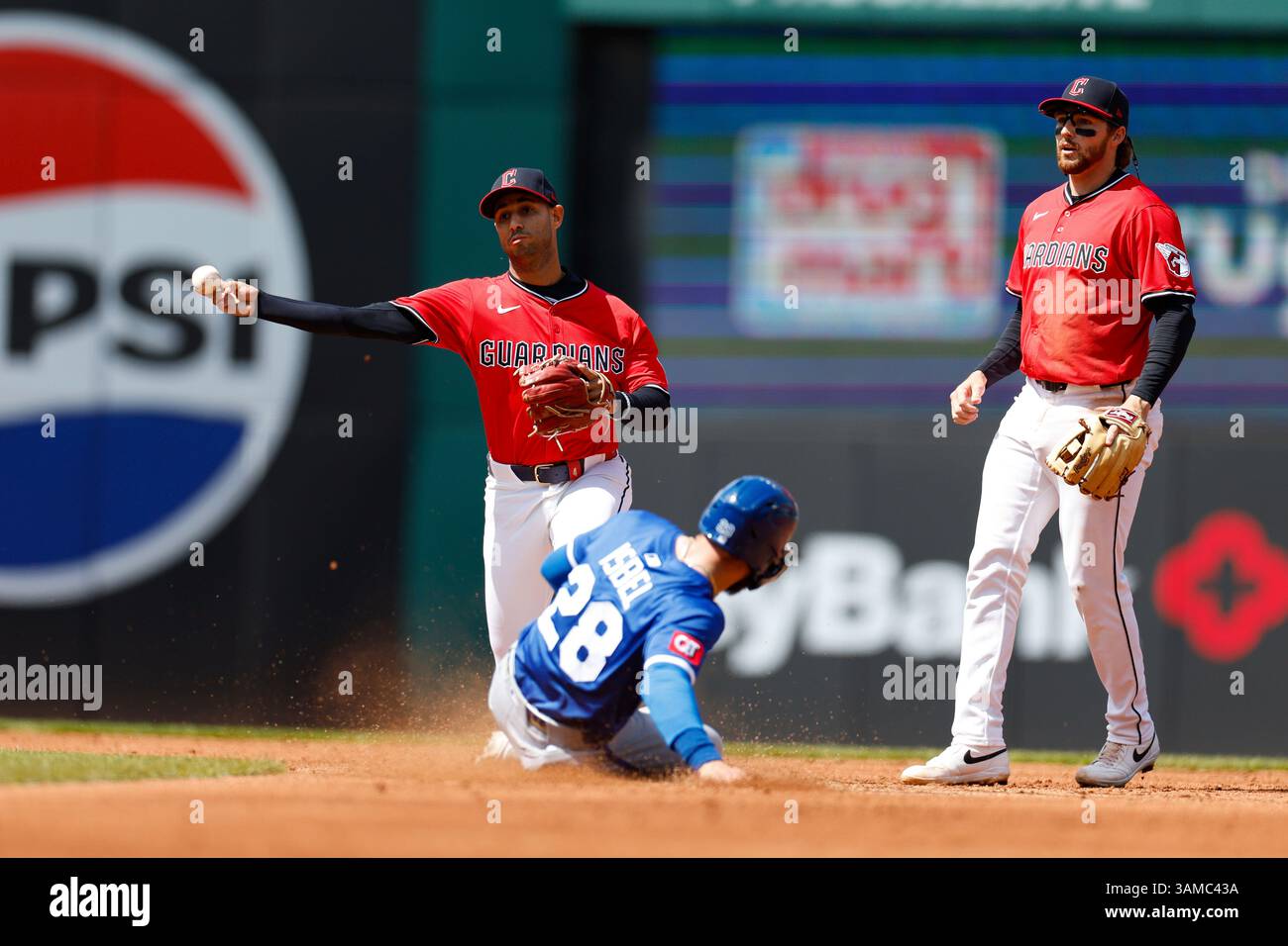 April 13, 2025: Cleveland Guardians shortstop Brayan Rocchio (4) throws ...