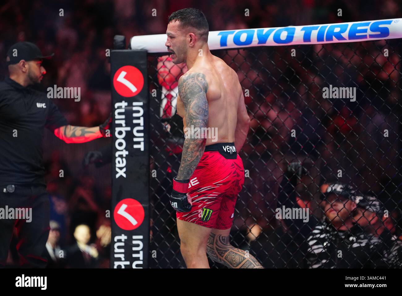 MIAMI, FL - APRIL 12: Dan Ige and Sean Woodson meet in the octagon for ...