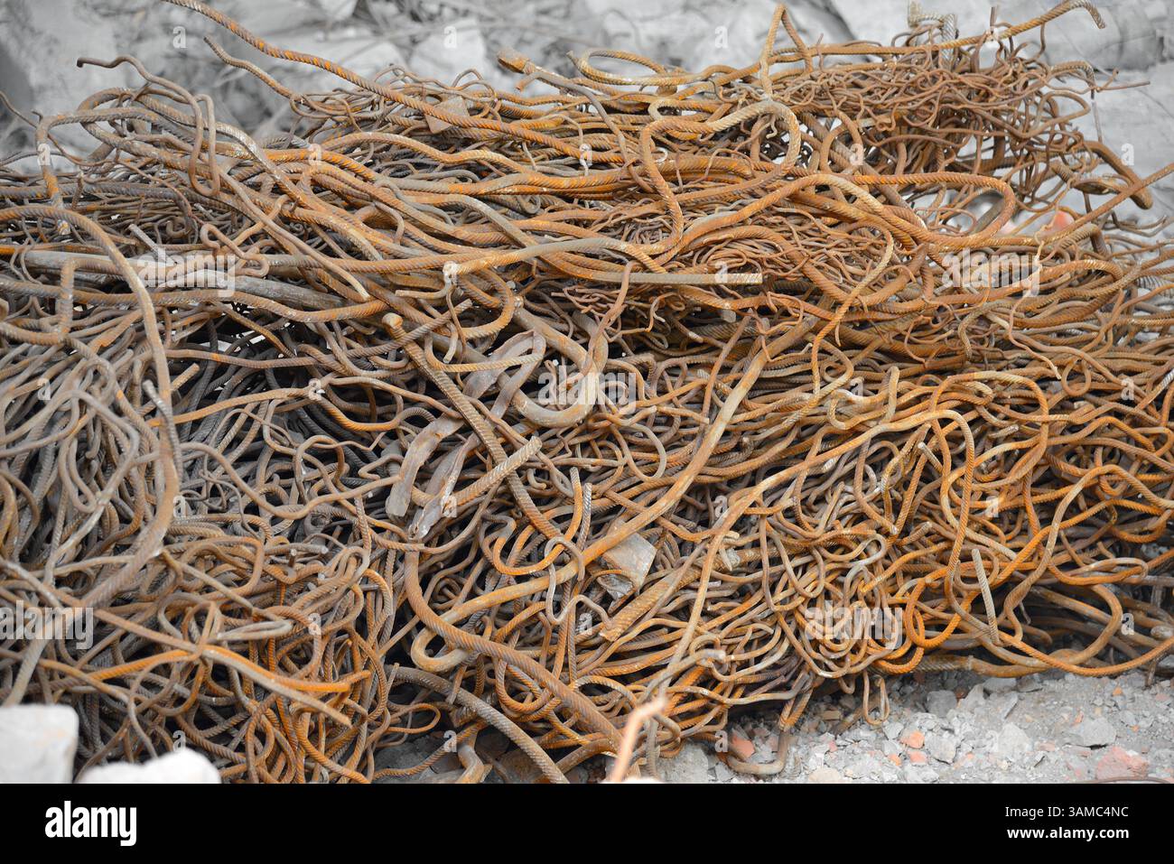 Pile of rubble with iron rods Stock Photo - Alamy