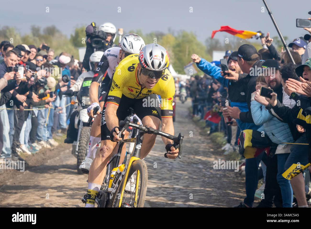 Wout Van Aert on Carrefour d'lArbre durng theParis-Roubaix 2025 Image ...