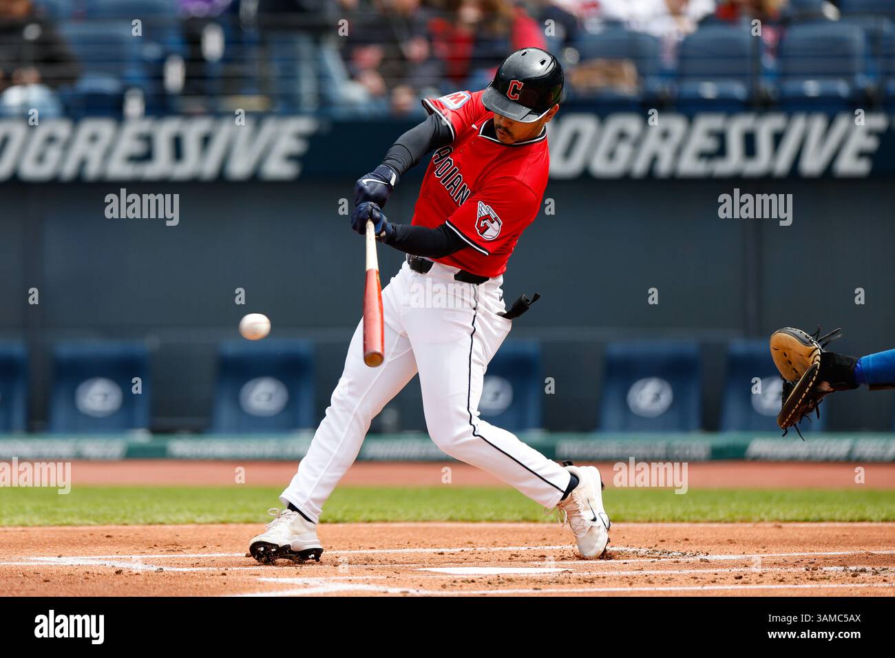 Cleveland, Ohio, USA. 13th Apr, 2025. Cleveland Guardians outfielder ...