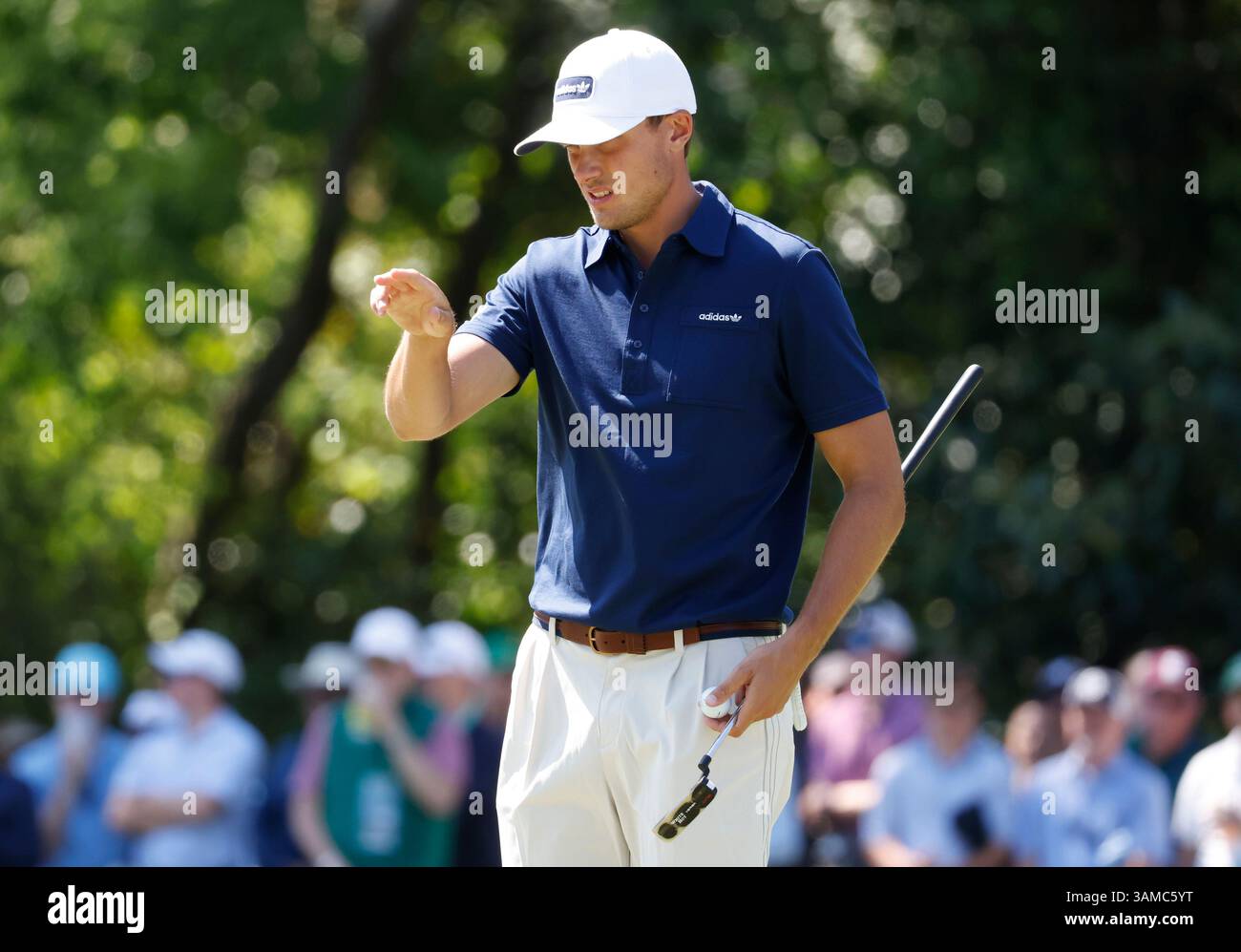 Augusta, United States. 13th Apr, 2025. Ludvig Aberg of Sweden lines up ...