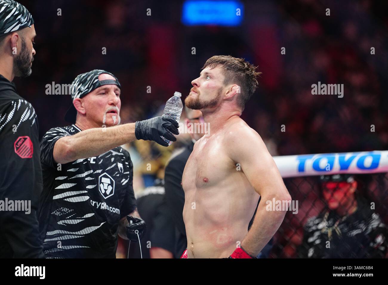 MIAMI, FL - APRIL 12: Bryce Mitchell and Jean Silva meet in the octagon ...