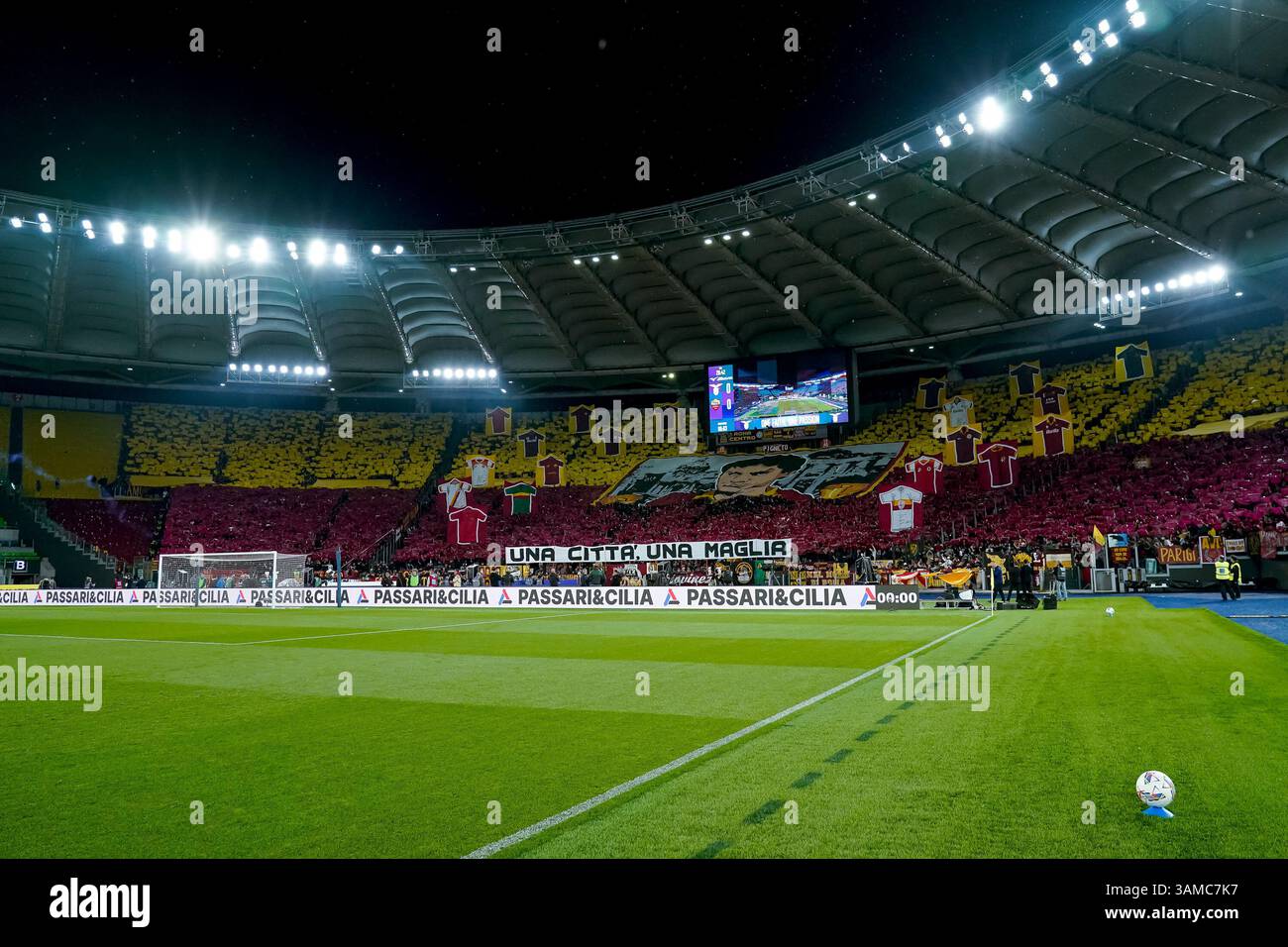 Rome, Italy. 13th Apr, 2025. AS Roma supporters choreography during the ...