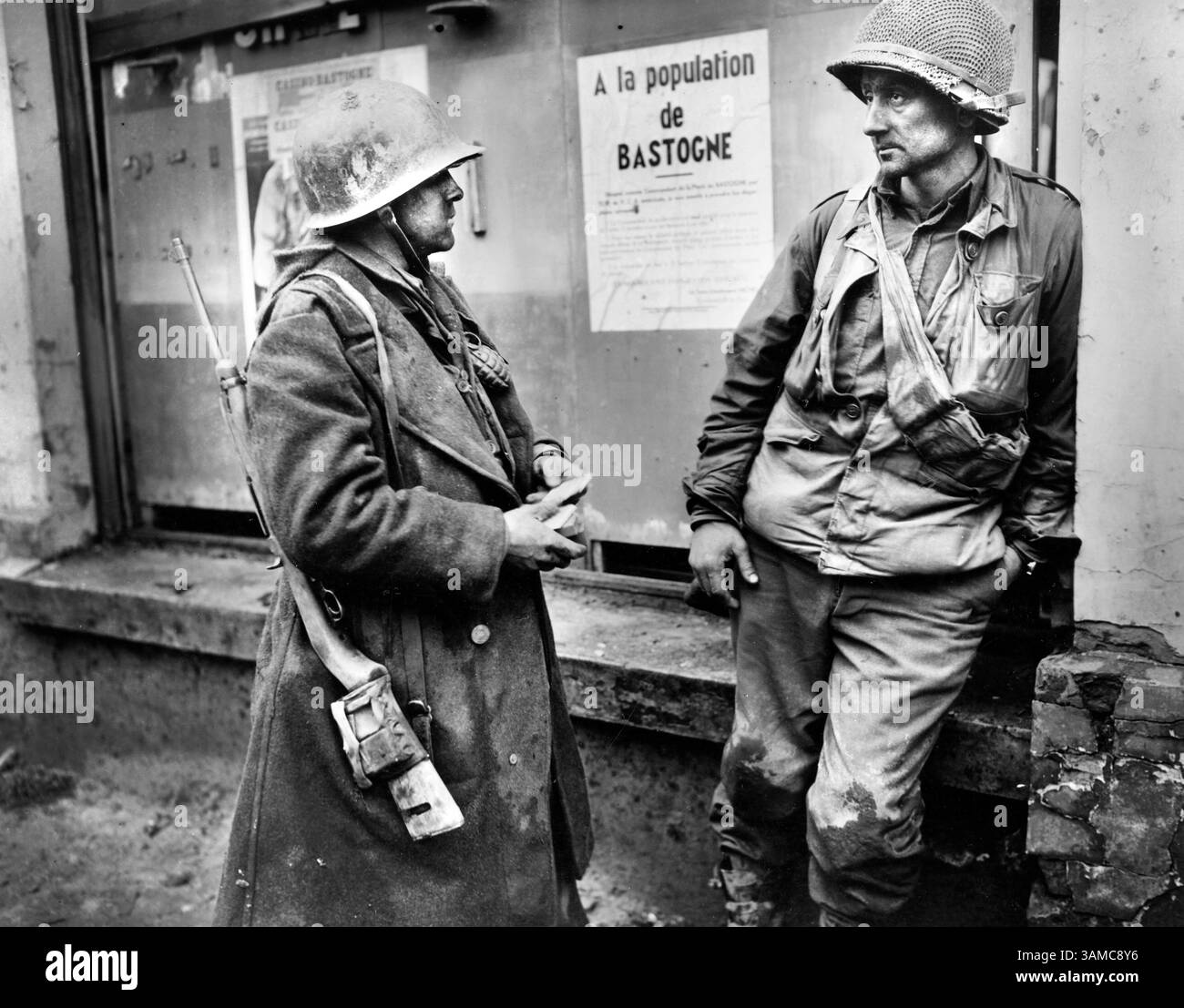 Two infantrymen of the 110th Regiment, 28th Division, U.S. 1st Army, (L ...