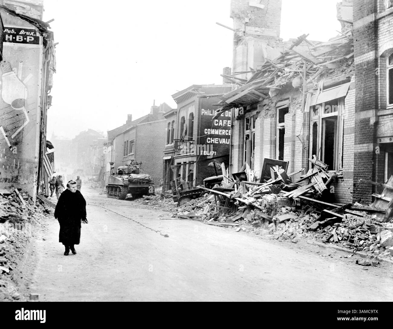 Bomb damage, the result of German ten-day siege of U.S. 101st Airborne ...