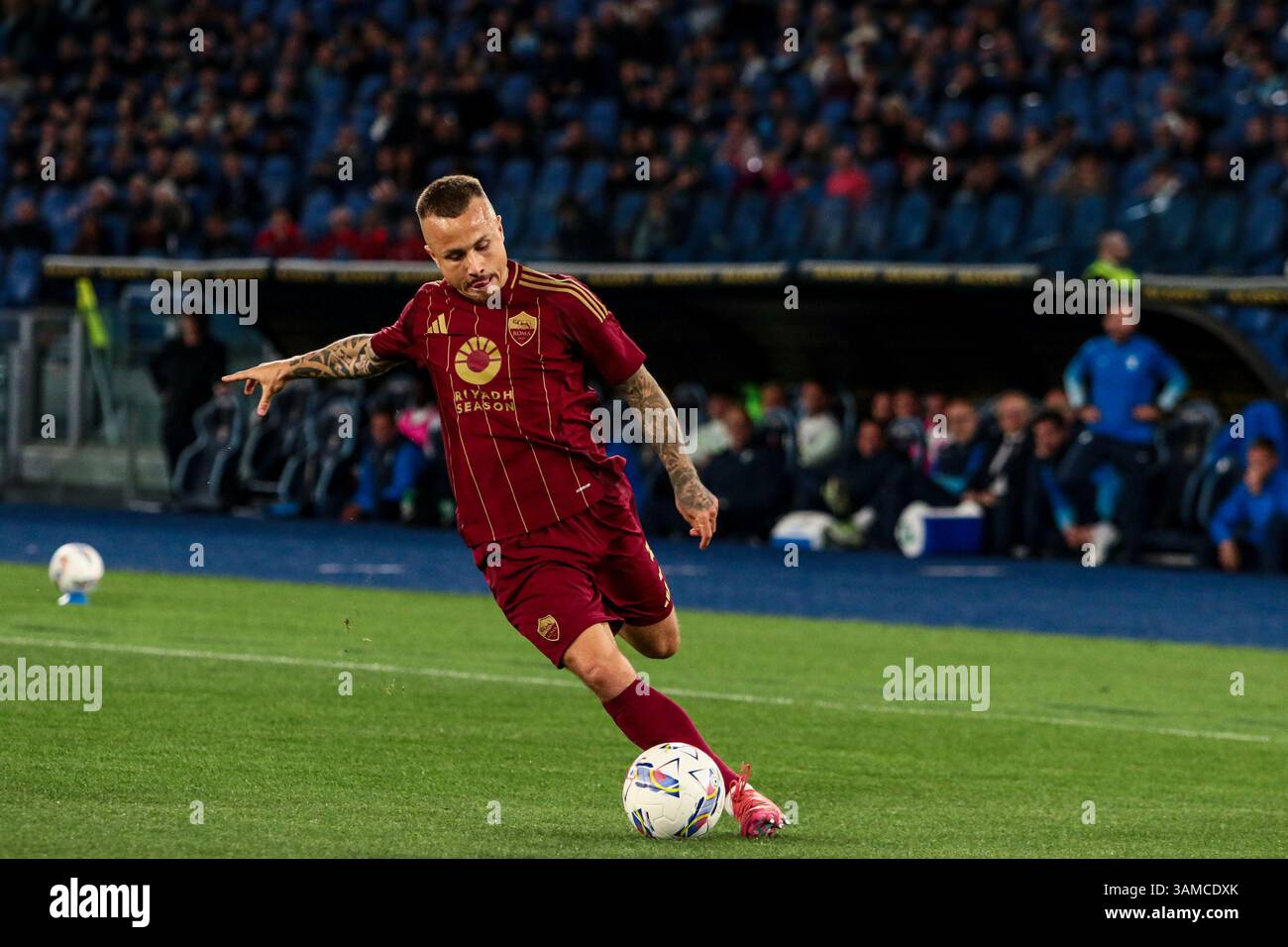 Rome, Italy. 13th Apr, 2025. Angelino of AS Roma during SS Lazio vs AS ...