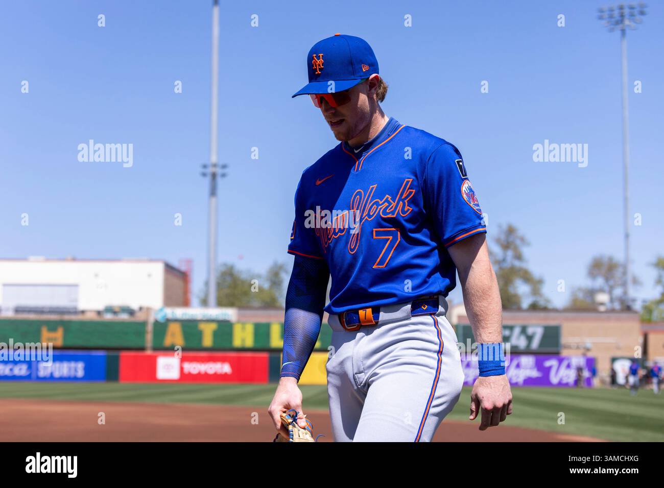 New York Mets third baseman Brett Baty (7) walks to the dugout before a ...
