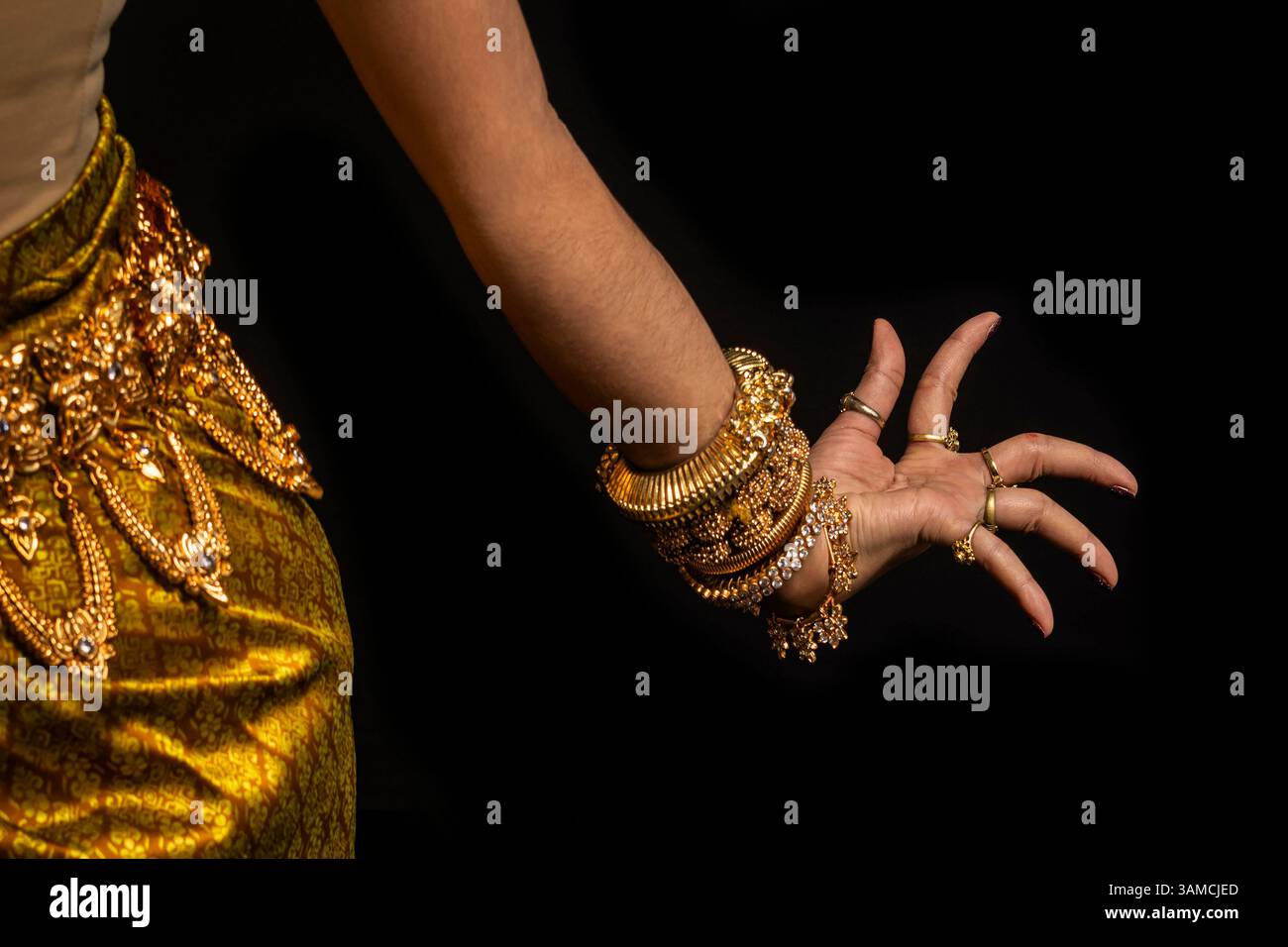Khmer apsara traditional dance performer hand gesture on black ...