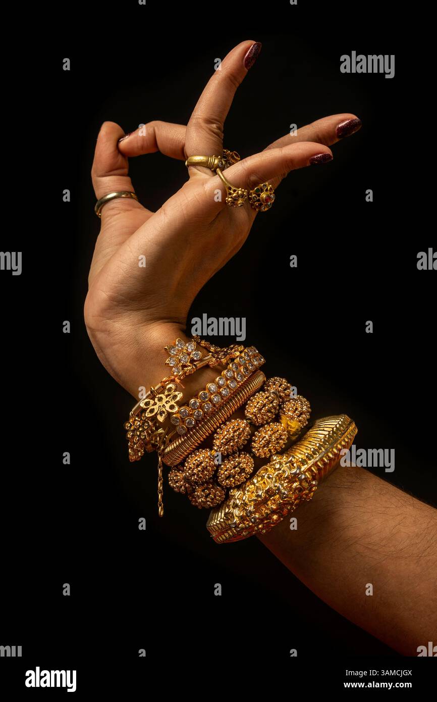 Khmer apsara traditional dance performer hand gesture on black ...