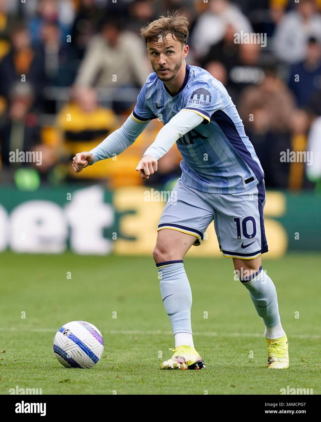 Wolverhampton, UK. 13th Apr, 2025. James Maddison of Tottenham during ...
