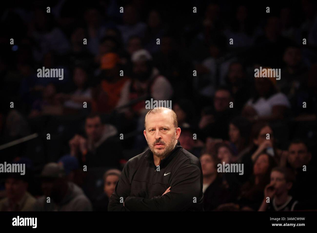 New York Knicks head coach Tom Thibodeau looks on during the first half ...