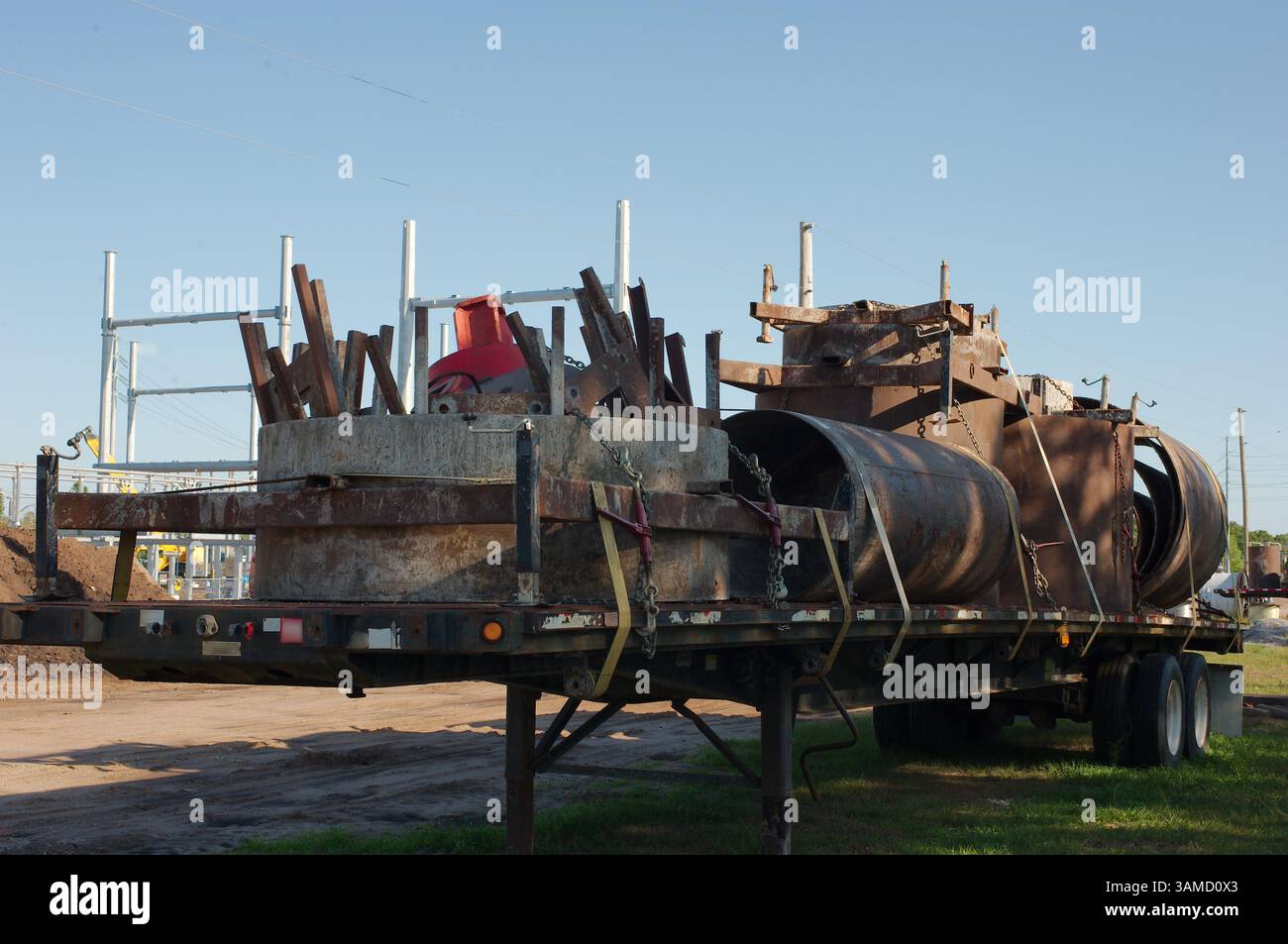 Flatbed Trailer Transporting Large Industrial Metal Components at ...