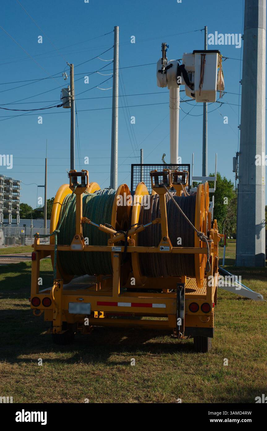 Utility Equipment with Spools on Truck in Outdoor Maintenance Area ...