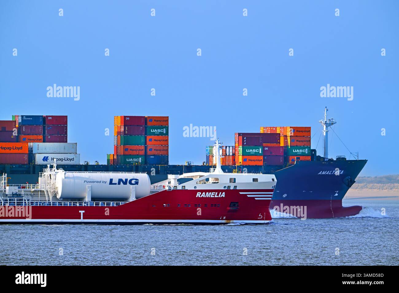 Container ship / containership Amalthea loaded with containers and oil ...