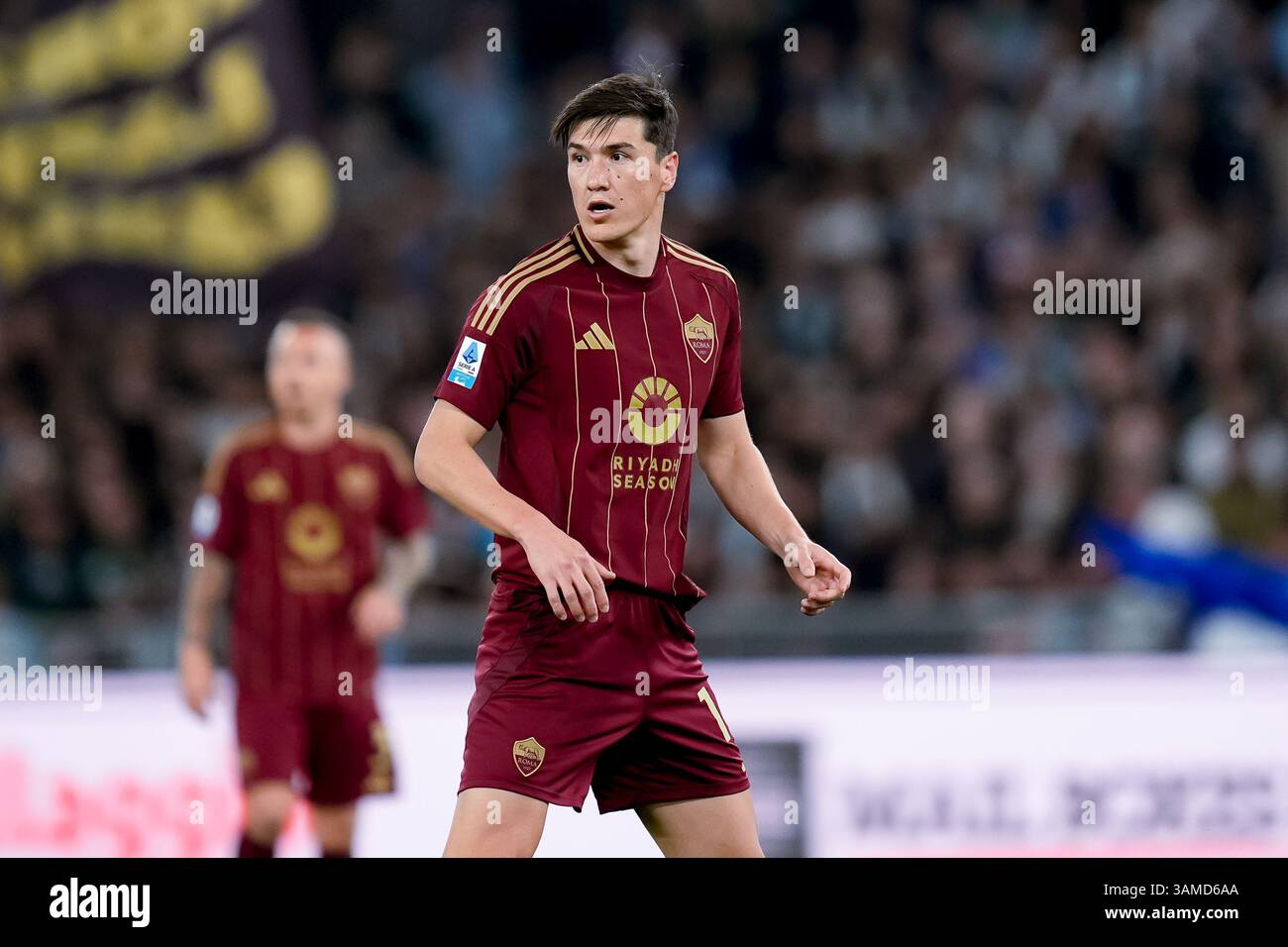 Rome, Italy. 13th Apr, 2025. Eldor Shomurodov of AS Roma looks on ...