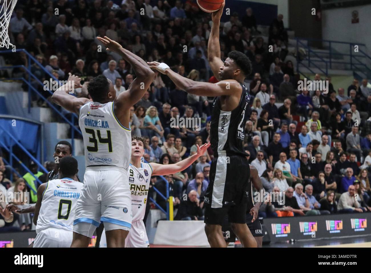 Cremona, Italy. 13th Apr, 2025. Jordan Bayehe (Dolomiti Energia ...