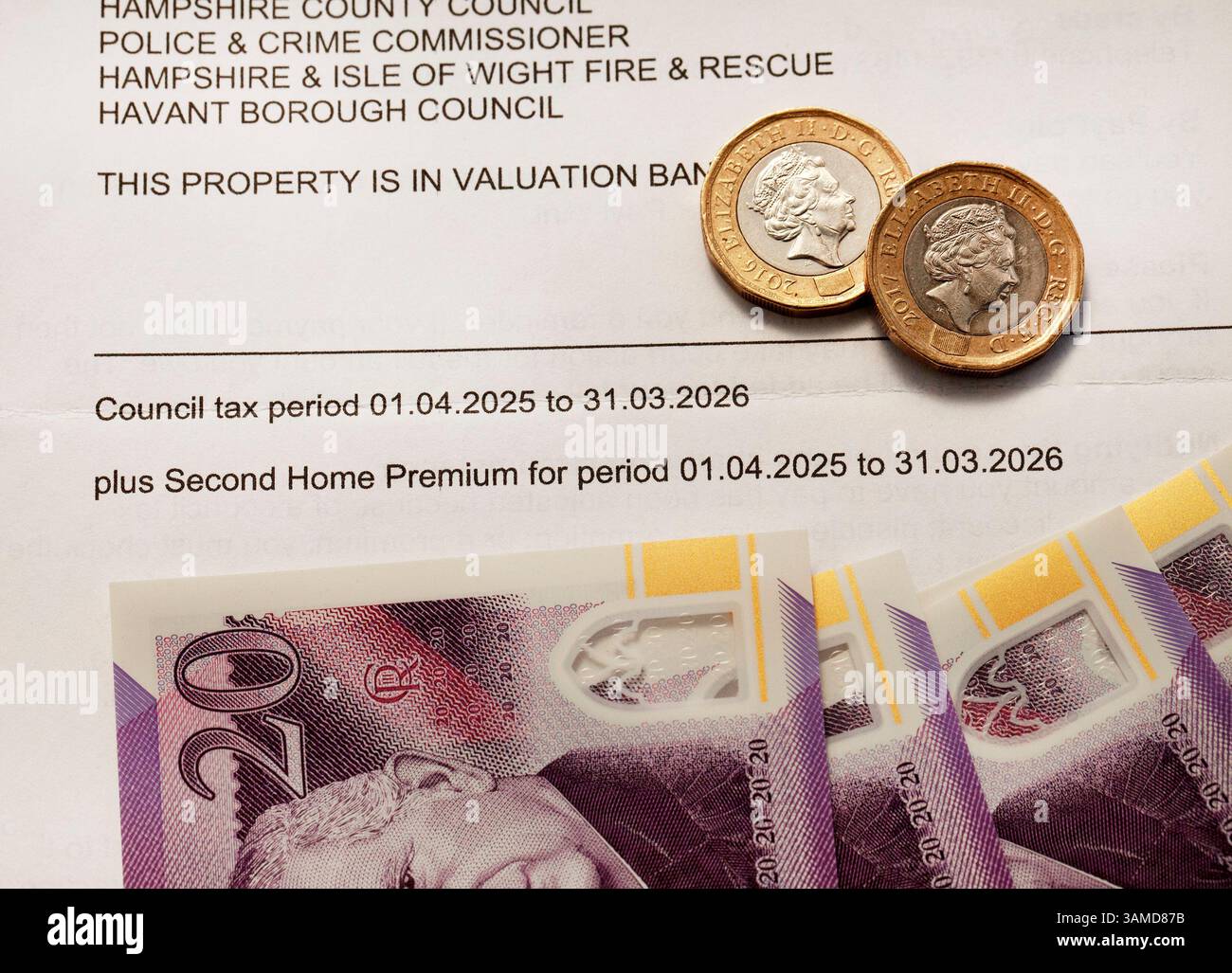 Council Tax bill for 2025 to 2026 with second home premium, England ...