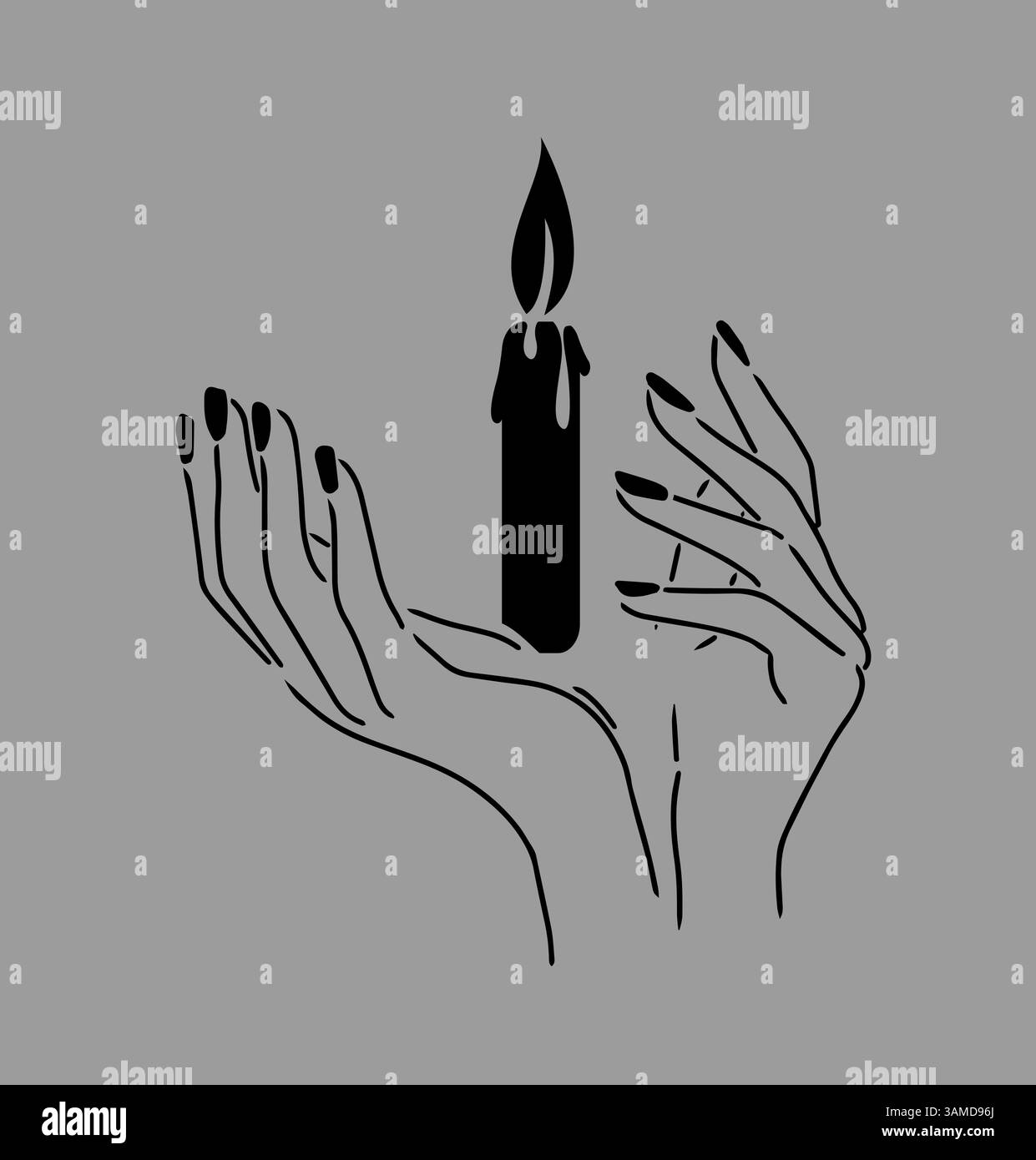Candle in hands prayer. a religious symbol of faith in God. hand drawn ...
