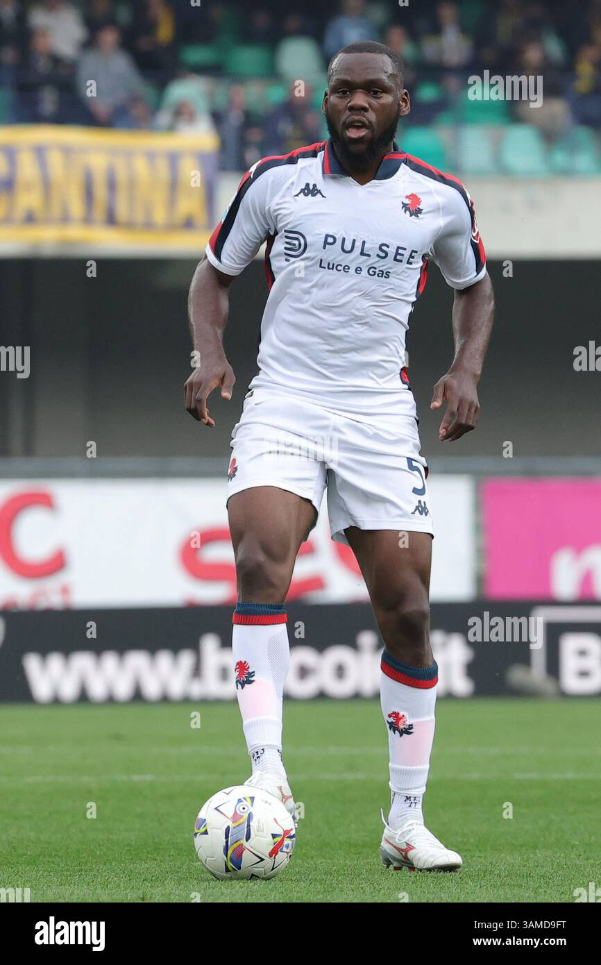 Verona, Italy. 13th Apr, 2025. Jean Onana of Genoa CFC seen in action ...