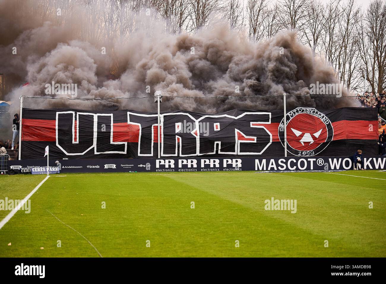 Aarhus, Denmark. 13th Apr, 2025. Football fans of FC Midtjylland seen ...