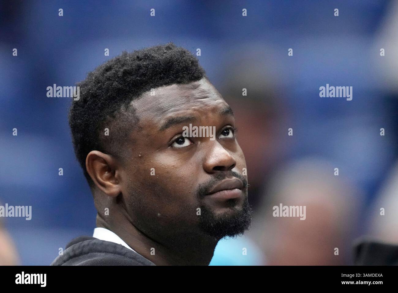 New Orleans Pelicans forward Zion Williamson watches from the bench in ...