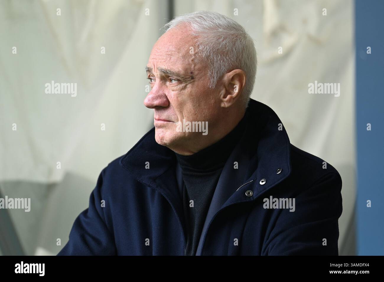 Bergamo, Italy. 13th Apr, 2025. Antonio Percassi (Atalanta Bc) portrait ...