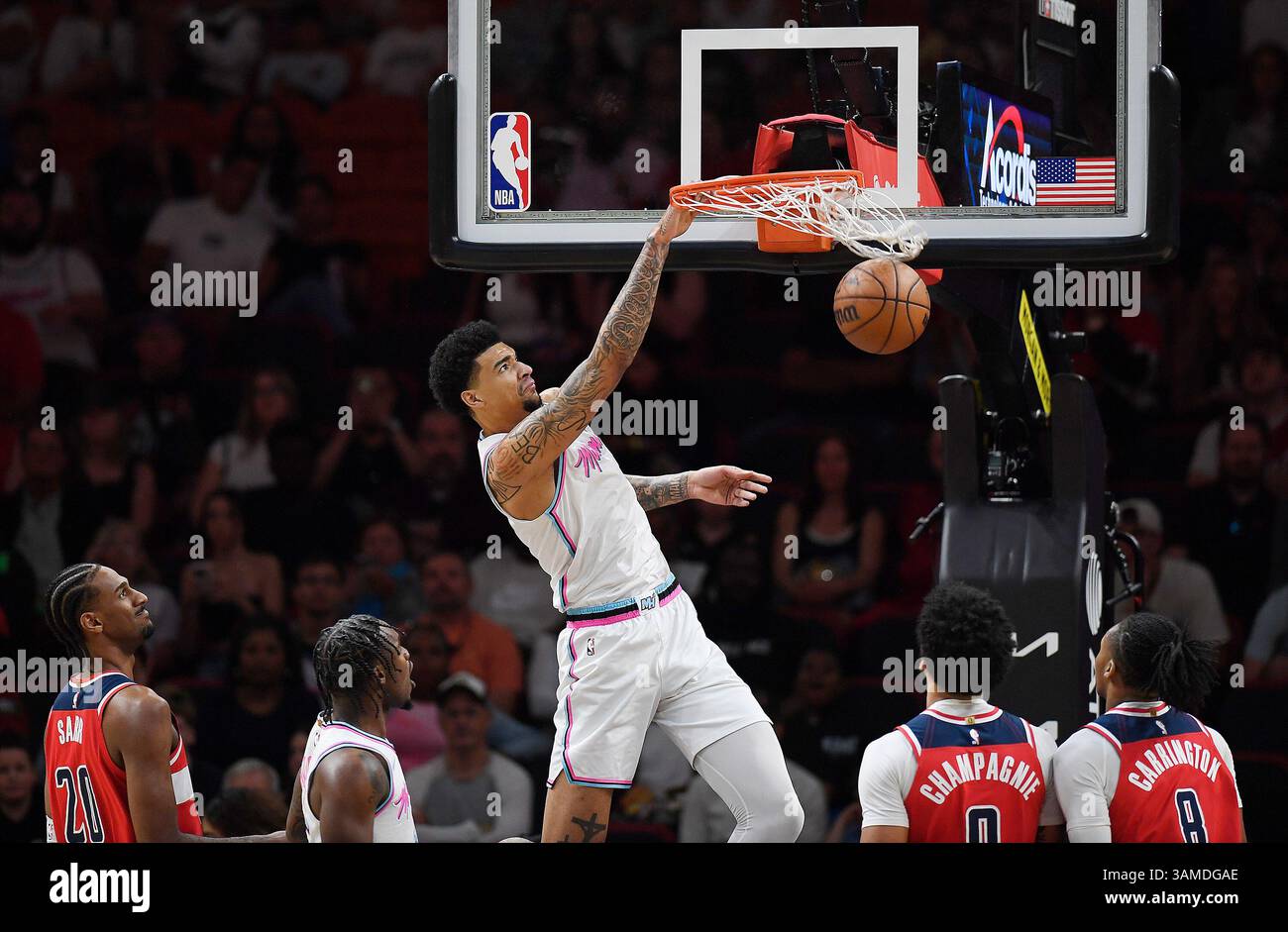 Miami Heat center Kel'el Ware (7) dunks the ball during the first half ...