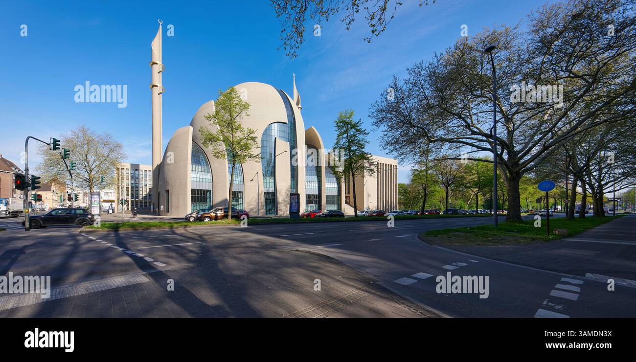 Cologne, Germany April 9 2025: View of the Cologne DITIP central mosque at the intersection of ...