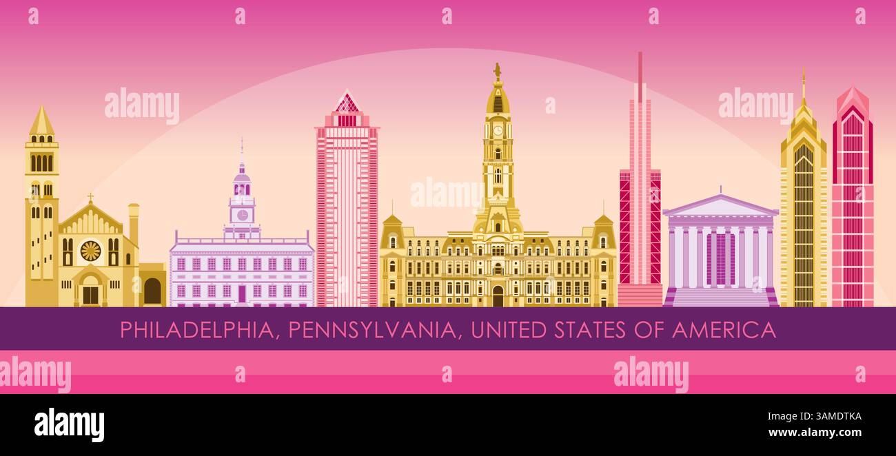 Sunset Skyline panorama of Philadelphia, Pennsylvania, United States ...