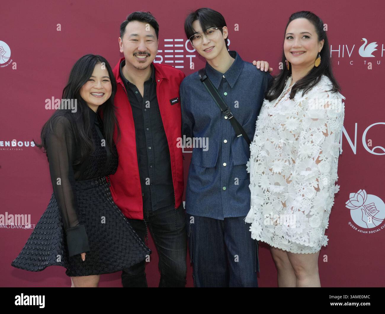 (L-R) THE WEDDING BANQUET Cast & Crew - Kelly Marie Tran, Andrew Ahn, Han Gi-chan and Lily ...