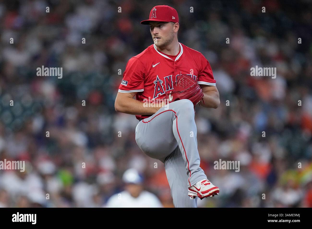 Los Angeles Angels pitcher Reid Detmers (48) delivers during the fifth ...