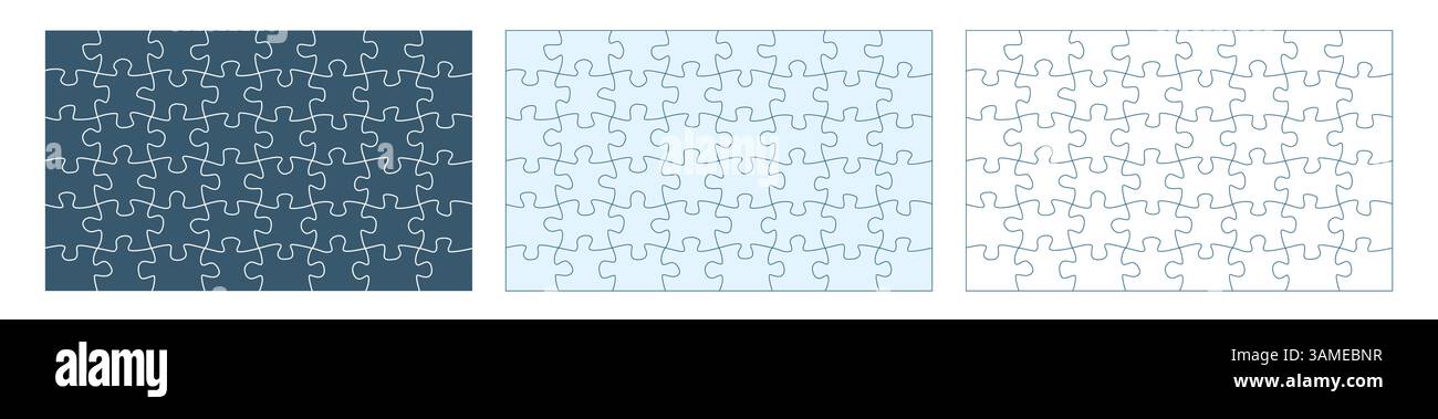 Puzzle pieces set. Jigsaw puzzle with 48 pieces outline grid. Jigsaw ...