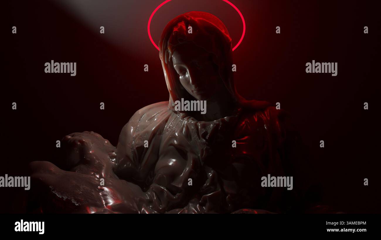 A modern reinterpretation of Michelangelo Pieta, blending 3D graphics ...