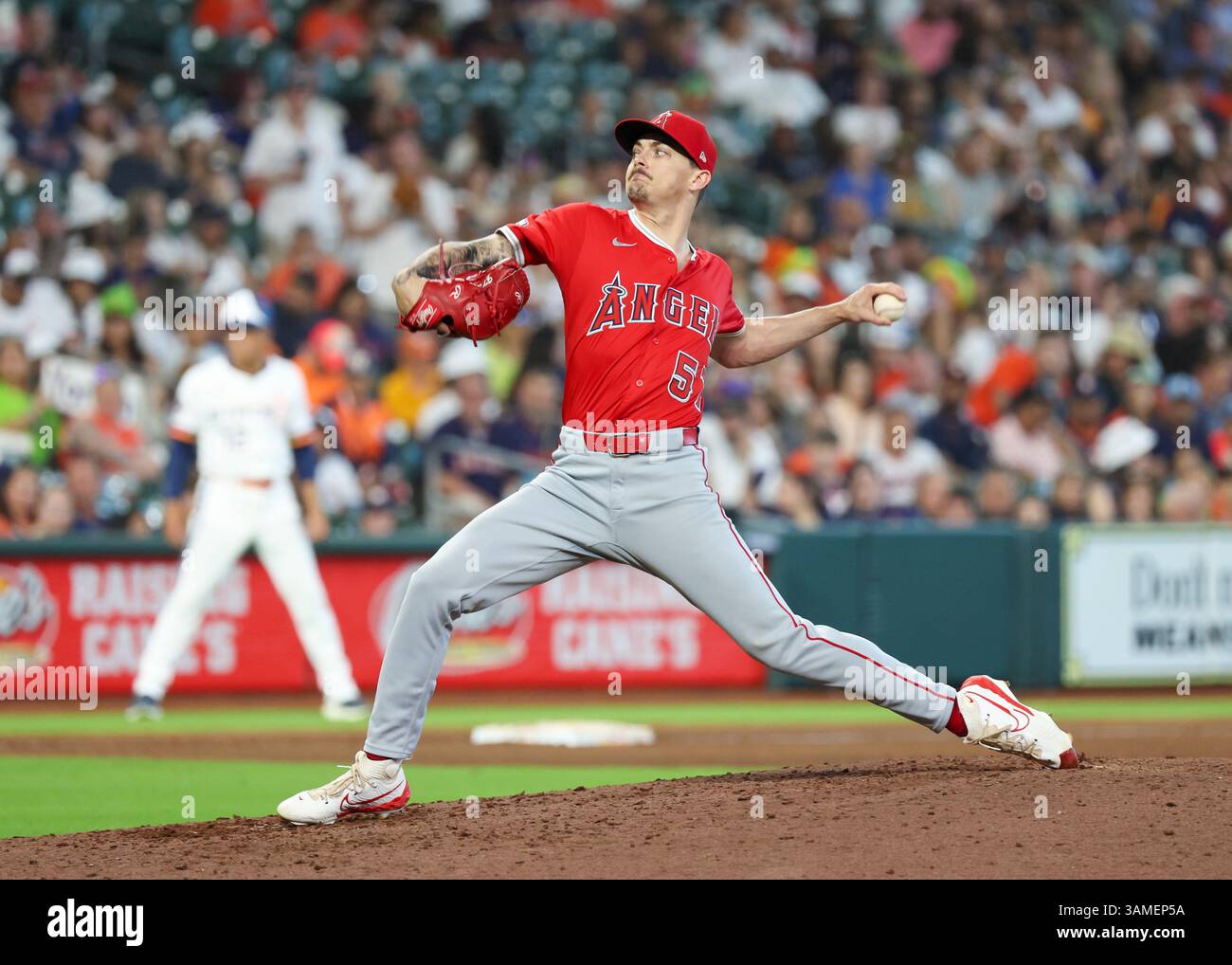 HOUSTON, TX - APRIL 13: Los Angeles Angels pitcher Garrett McDaniels ...