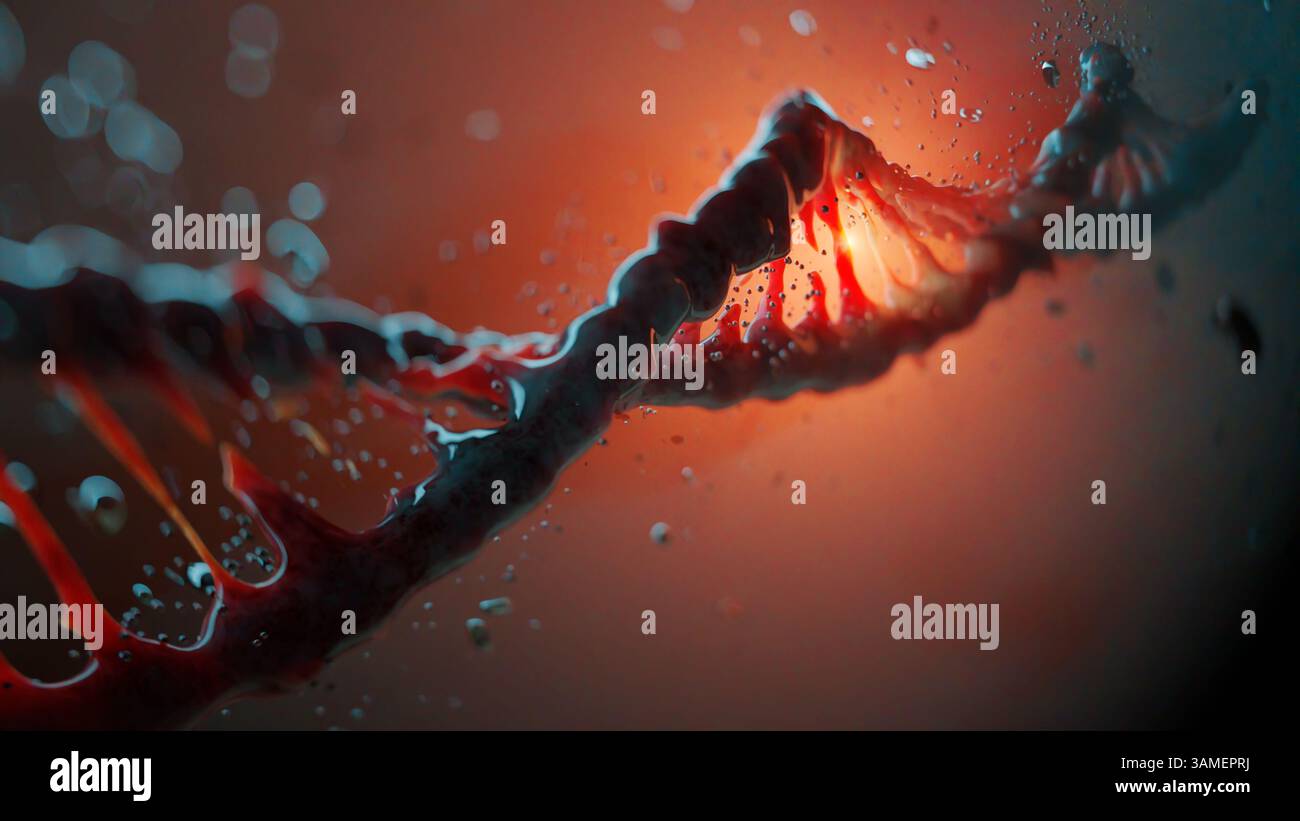 3D DNA spiral with microcosm molecules, illustrating genetic code ...